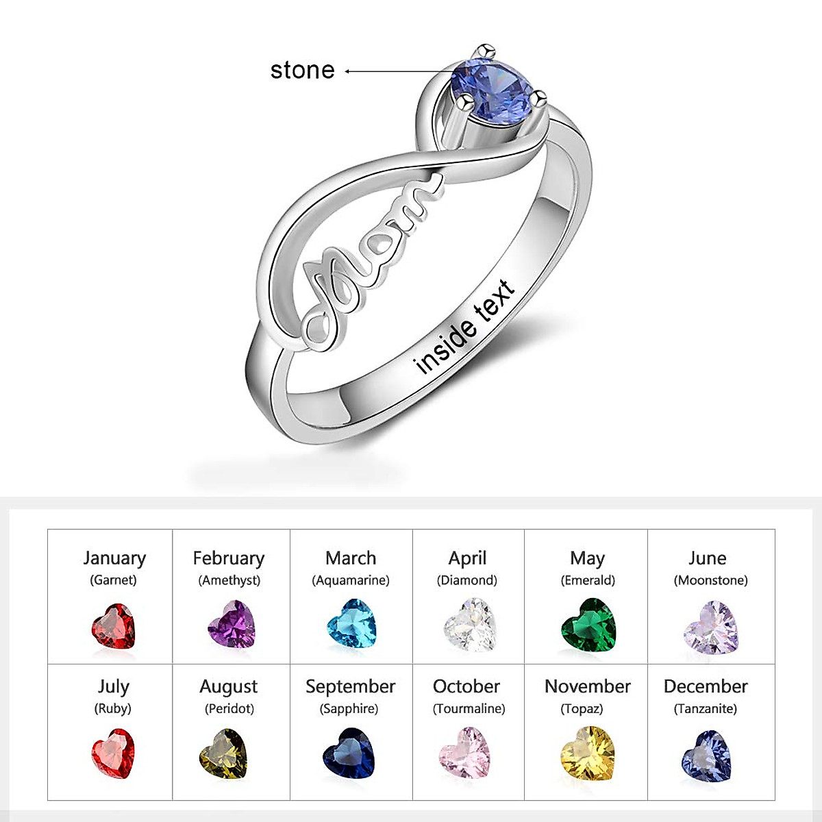 Personalized Mom Jewelry with Simulated Birthstone Infinity Family Cubic Zirconia Ring for Mother (7)