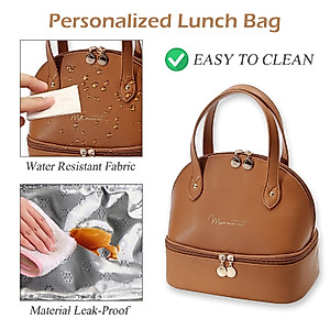 BAKLUCK Large Lunch Bag for Women Insulated Lunch Bag Double Deck Lunch Box Bag Firm Lunch Tote Bag Waterproof Reusable Lunch Bag for Women Men Picnic Work Travel Brown Lunch Bag