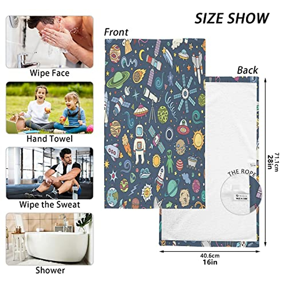 Kigai 2 Piece Outer Space Hand Towels for Bath Decorative, Pure Cotton Guest Towels Fingertip Towels for Bathroom Spa Gym,16 x 28 inch