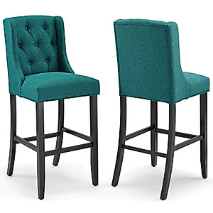 Modway Baronet Bar Stool Upholstered Fabric Set of 2, Teal