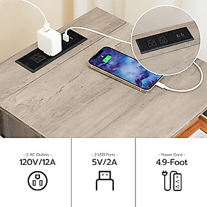 HOOBRO Nightstands Set of 2 with Charging Station, End Tables Set of 2 with Storage Drawer, Bedside Table with USB Ports and Outlets, Night Stand for Bedroom Greige and Black BG40UBZP201