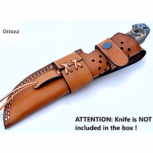 Ottoza Handmade Leather Knife Sheath SIDE DRAW Knife Sheath - Bushcraft Knife Sheath - Hunting Knife Sheath - Survival Knife Sheath - Vertical Knife Sheath Brown TOP GRAIN LEATHER No:334