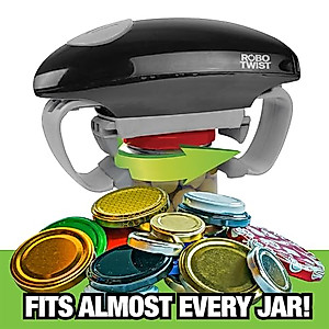 Robotwist Jar Openers Top Rated for Seniors, Automatic Jar Opener, Deluxe Model with Improved Torque, Robo Twist Kitchen Gadgets for Home, Handsfree Easy Jar Opener – Works on All Jar Sizes, Black