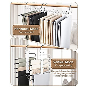 DEMKICO Pants Hangers Space Saving, 2 Pack Anti-Slip Design Stainless Steel Multifunctional Clothes Pants Hangers, Closet Organizers and Storage for Pants Jeans Scarf Skirts Trousers