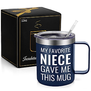 GINGPROUS Uncle Gift Aunt Gift from Niece, My Favorite Niece Gave Me This Mug Funny Birthday Christmas Gifts for Uncle Aunt Insulated Coffee Mug, 12 Oz Stainless Steel Coffee Mug with Lid, Dark Blue