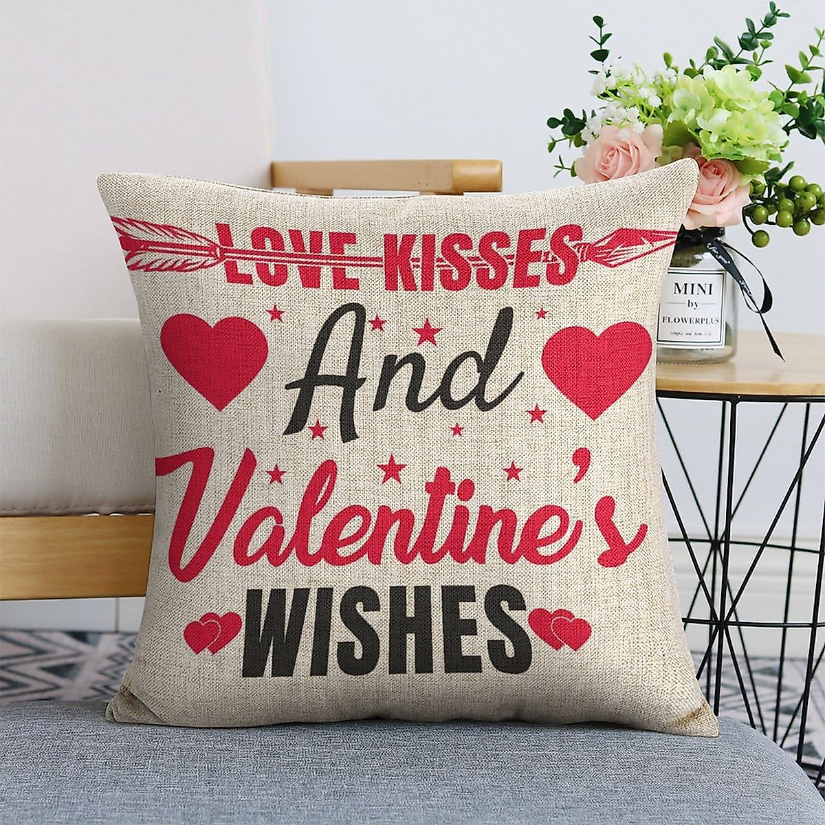 Love Kisses Valentine Throw Pillow Covers 18×18 Pillowcases Set of 2 Romantic Wishes Linen Decorative Square Pillow Case Cushion Covers Standard Size for Sofa Couch Outdoor Bed Pillow Protectors