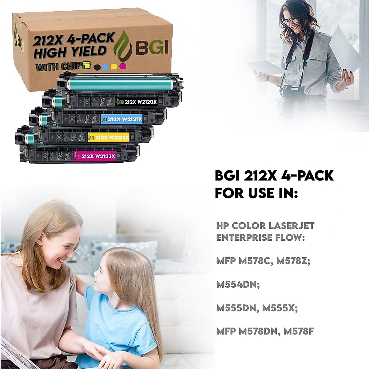 BGI Remanufactured Toner Cartridge Replacement for HP 212X High-Yield 4-Pack Use M554 M555 MFP M578 | W2120X W2121X W2122X W2123X | TAA Compliant, STMC Certified, USA Remanufactured | with Chip