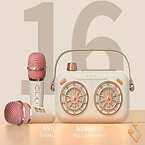 Karaoke Machine with One/Two Wireless Microphones.Portable Bluetooth Karaoke Speaker for Adults and Kids with Dual Speakers Supports TF/USB, AUX in for Party, Birthday (White with Single Microphone)