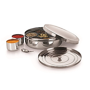 Spice Container - Masala Dabba - 7 Compartments, masala box,steel masala dabba,Spice container box,stainless steel spice box indian masala dabba with 7 spice containers with size 8 X 8 inches