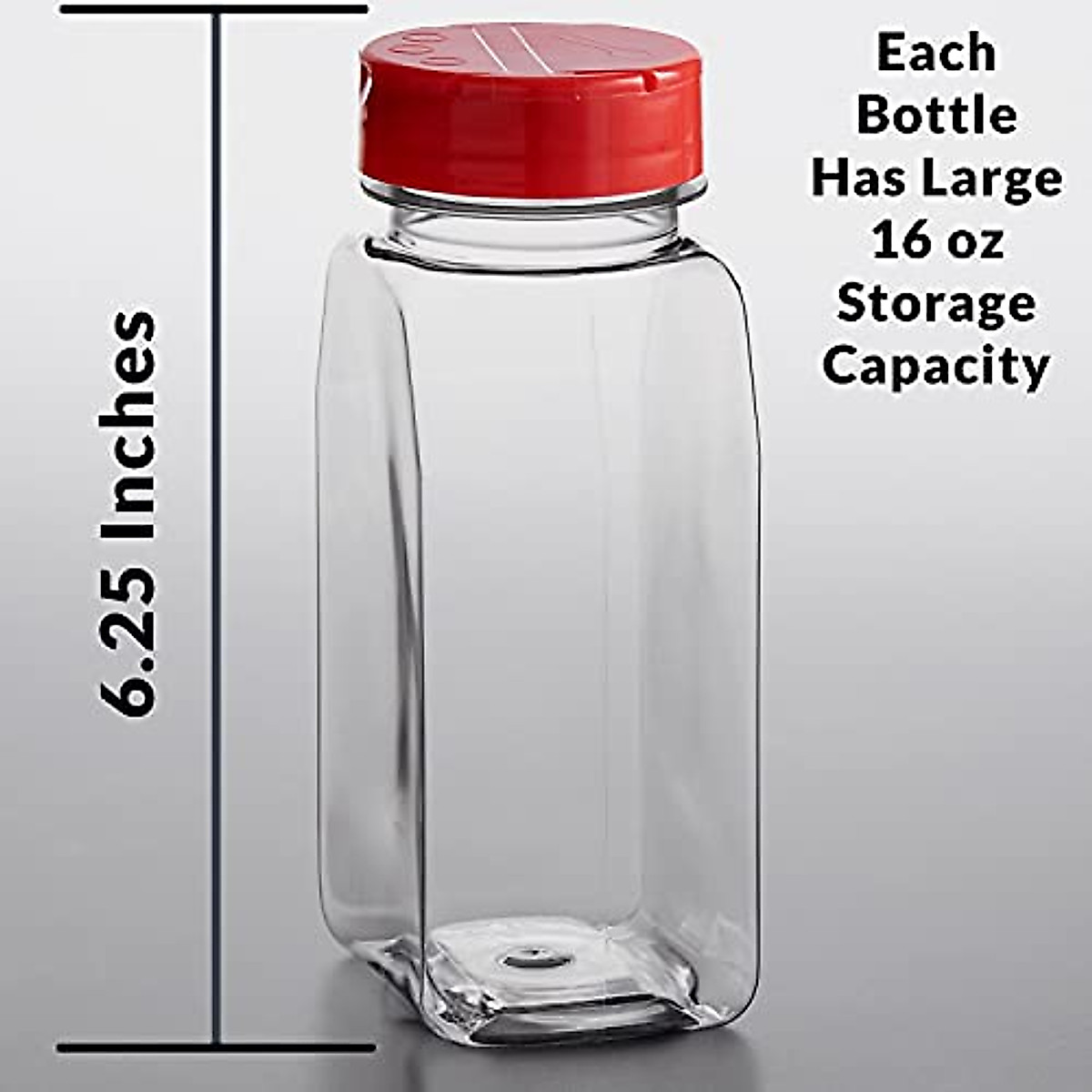 Skyway Supreme Large 16 OZ Clear Plastic Spice Bottles Seasoning Containers Jars - Set of 2 - Flap Cap with Pour and Sifter Spice Shaker - Durable Refillable Perfect For Herbs Spices Rubs - BPA Free