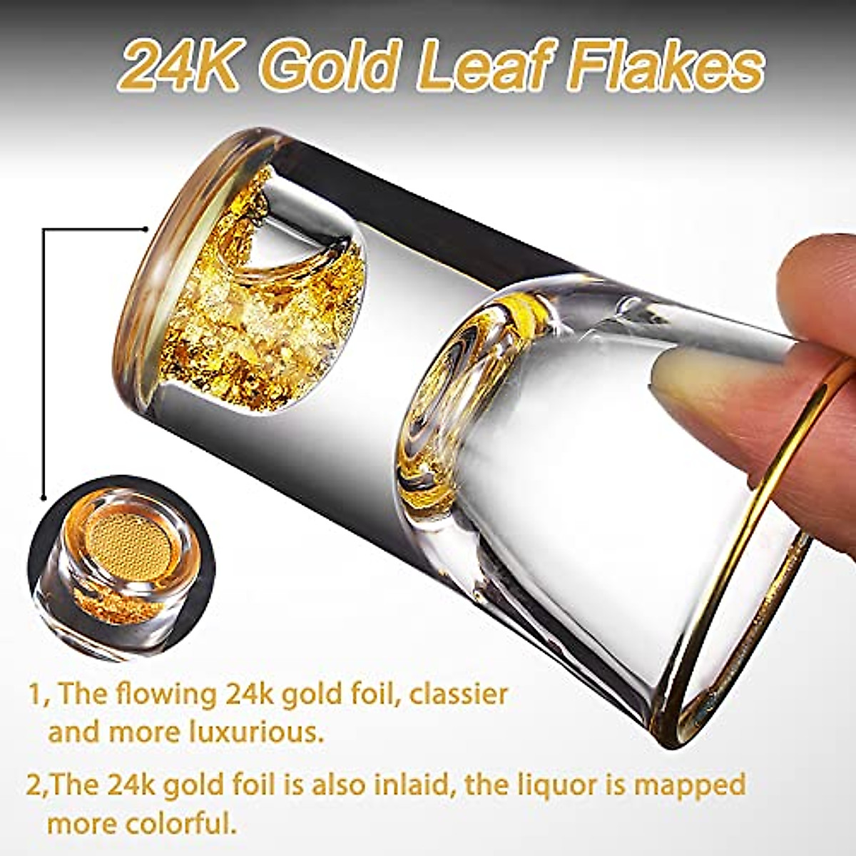 Shot Glasses 0.5oz 6pcs Crystal Shot Glass Set with 24K Gold Leaf Flakes and Golden Rim, Cool Tequila Sshot Glasses for Liquor, Bourbon, Vodka and Whisky, Unique Décor, Collection & Gift (0.5oz)