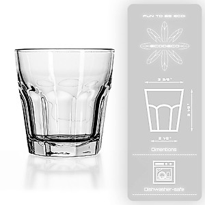ECODECO 4 Cocktail Glasses - 9 Ounce - Gibraltar Old Fashioned Rocks Tumblers - w/Straws