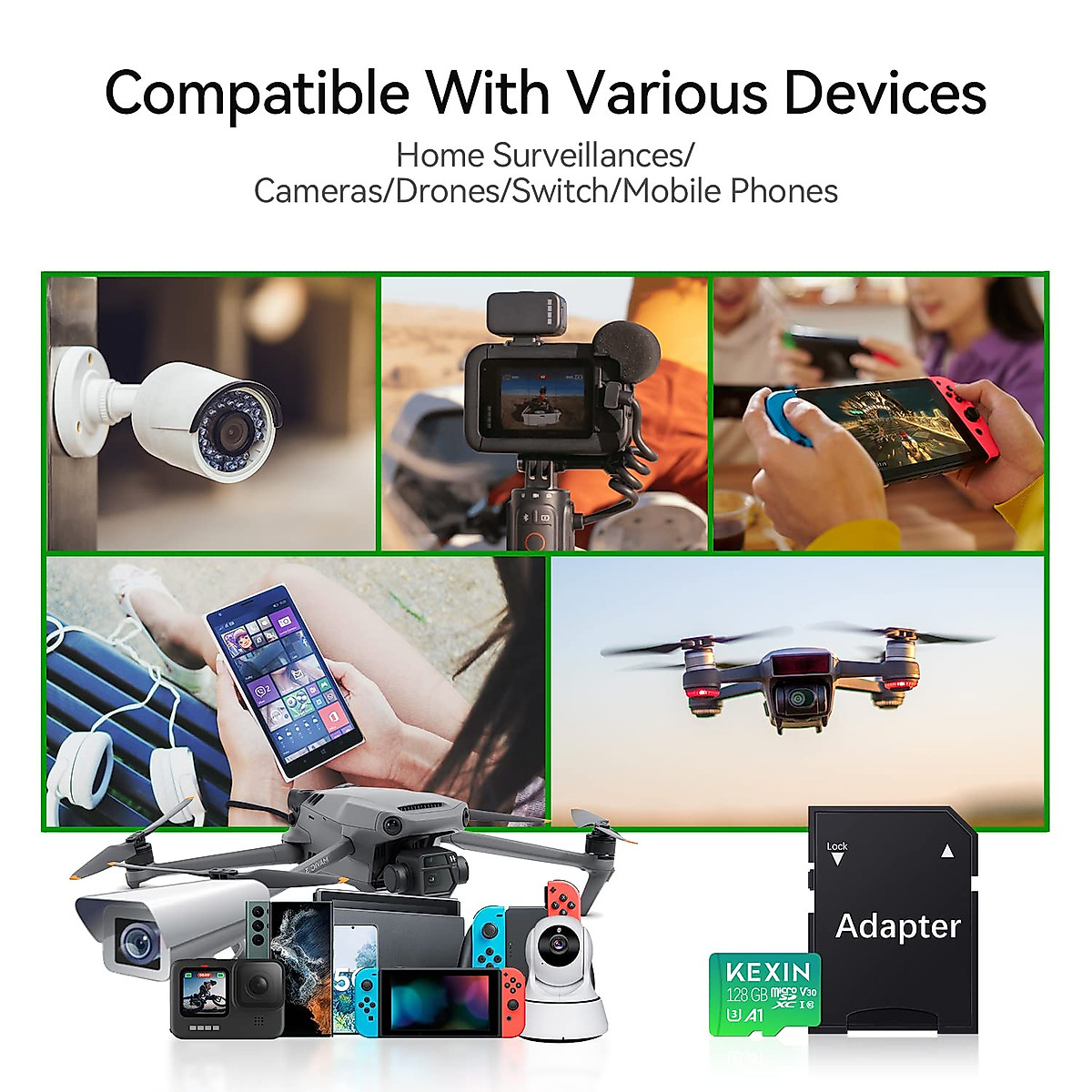 KEXIN 128GB Micro SD Card Class 10, U3, V30, A1 Ultra MicroSDXC UHS-I Memory Card, 2 Pack