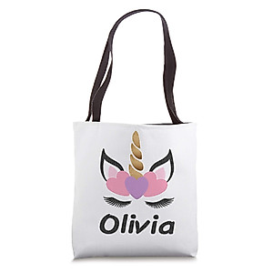 Personalized Unicorn First Name Olivia Birthday Girl Gift Tote Bag