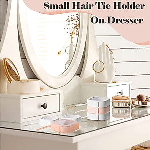 Inovat Hair Tie Organizer, 6 Pcs Small Portable Hair Tie Storage Holder Qtip Dispenser for Hair Tie Accessories, Small Items Holder Containers for Home Office Outdoor Travel Organizer, Pink&White