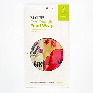 Z Wraps - Reusable Beeswax Food Wraps - Assorted 3-Pack (1 Sm, 2 Med) - Made in USA with 100-Precent Cotton, Organic Beeswax and Jojoba Oil - (Bees, Poppy)