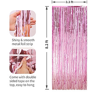 2 Pack Pink Foil Fringe Curtains Streamers Party Decorations 3.3 x 8.2 ft, Pink Tinsel Curtain Fringe Backdrop for Parties, Door Fringe Birthday Streamers, Barbie Backdrop Birthday Party Decorations