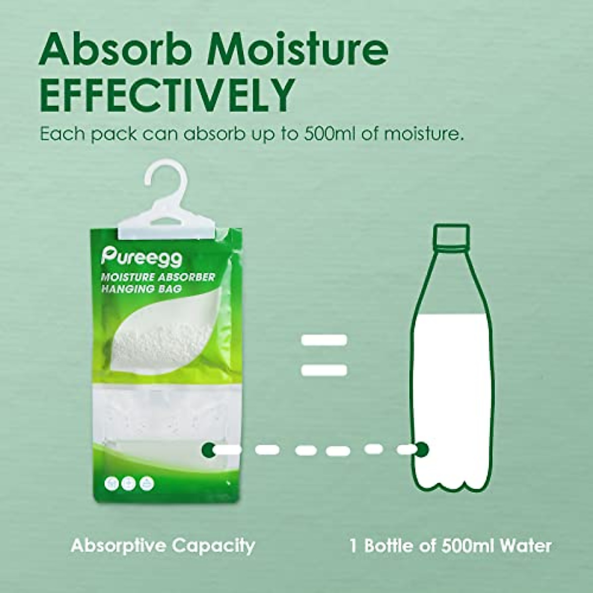 Pureegg Moisture Absorbers Hanging Bag - 12 Packs, Citrus Scent, Odor Absorber for Narrow Spaces, Efficient Humidity Absorber for Kitchens, Basements, Bathrooms, Hanging Closet Odor Eliminator