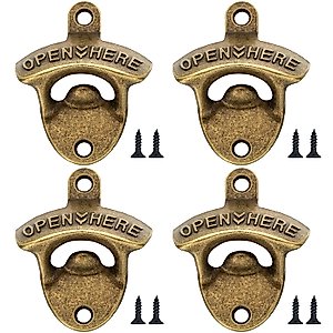 Ismeally 4 Pack Rustic Classic Wall Mount Bottle Opener Vintage Beer Bottle Opener for Bar KTV Hotel Home Bartender Restaurant (Bronze)