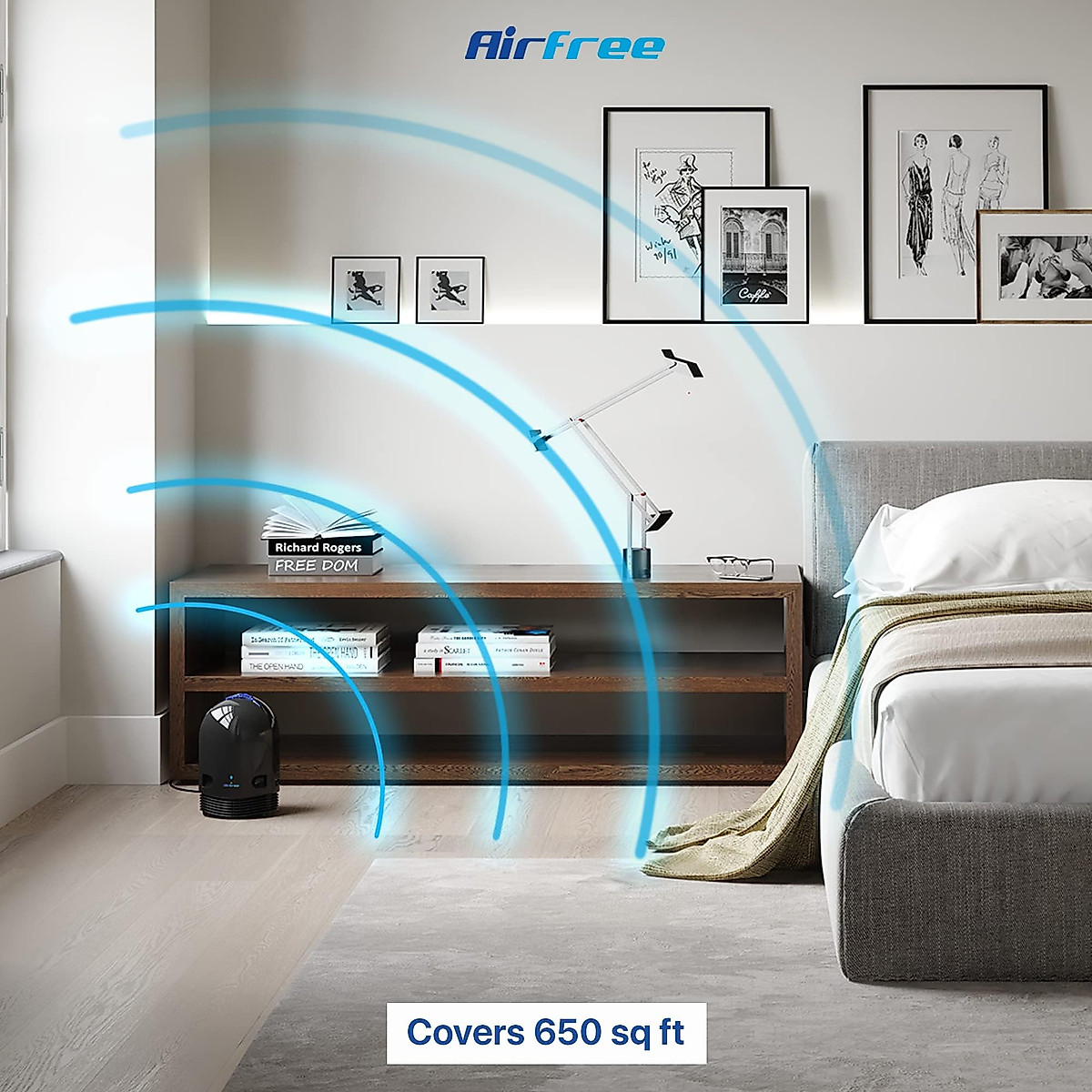 AIRFREE P3000 Filterless Silent Air Purifier - With Adjustable Blue Nightlight, Requires No Filter, Fan, or Humidifier - Covers Up To 650 sq ft - Black