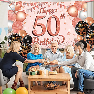 KatchOn, Xtralarge Happy 50th Birthday Banner - 72 X 44 Inch, Rose Gold Happy Birthday Banner | 50th Birthday Banner for Women | 50 Year Old Birthday | Pink 50th Happy Birthday Decorations for Women