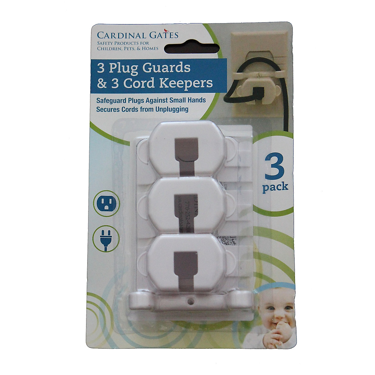 Cardinal Gates 3 Piece Plug Guard and Cord Keeper, White