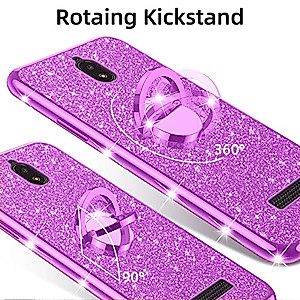 nancheng for BLU View 2/B130DL Case Luxury Cute Soft TPU Silicone Glitter Cover for Girls Women with Diamond Ring Kickstand Bumper Shockproof Full Body Protection Case for BLU View 2/B130DL - Purple