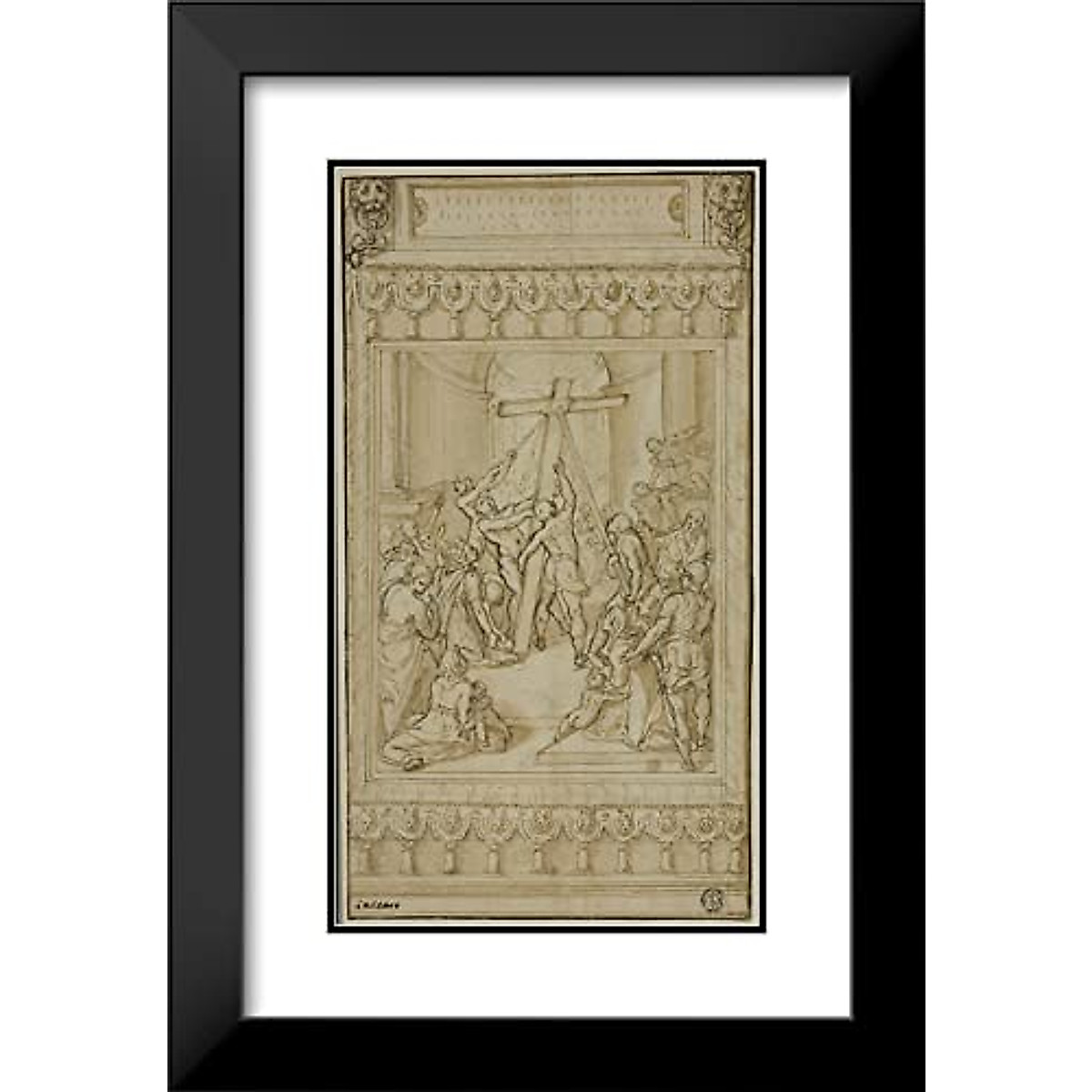 ArtDirect Cesare Nebbia 15x24 Black Modern Frame and Double Matted Museum Art Print Titled - Saint Helena Kneeling Before the True Cross (C. 1582)