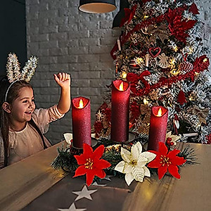 Kitch Aroma Burgundy Red Glitter Flickering Flameless Candles Set of 5(H 5"/5.5"/6"/7"/8" xD 2.2") Christmas Red Powder Candle Fllickering Flameless Candles Home Decor