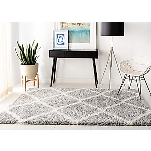 SAFAVIEH Fontana Shag Collection 4' x 6' Grey / Cream FNT821G Trellis Non-Shedding Living Room Bedroom Dining Room Entryway Plush 2-inch Thick Area Rug