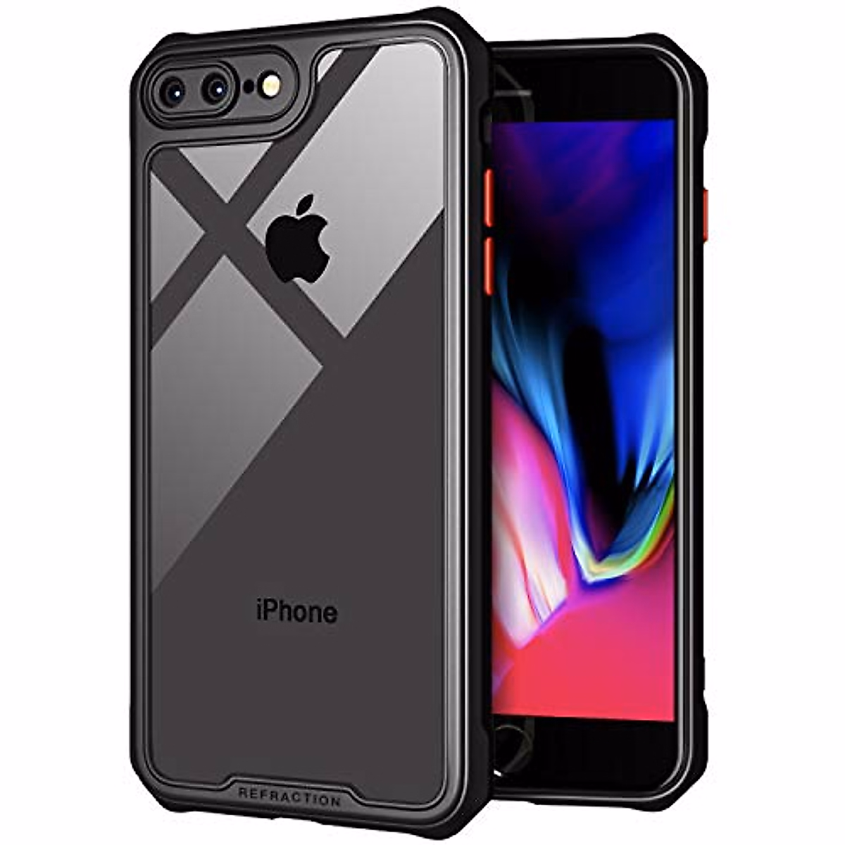 TENOC Phone Case Compatible for iPhone 7 Plus & iPhone 8 Plus Case, Clear Back Cover Bumper Cases for 7 Plus/ 8 Plus 5.5-Inch, Black