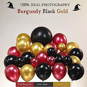 Magic Wizard School Balloon Garland Kit 132pcs Burgundy Black Gold With BONUS Diy Wizard Hat for Magic theme Birthday Decorations Magic Theme Baby Shower