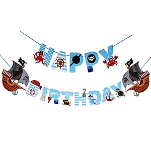 Pirate Birthday Banner Pirate Party Decorations for Kids Pirate Theme Party Supplies Birthday Party Baby Shower Pirate Happy Birthday Banner for Boys Children 1st 2nd 3rd 4th Birthday Supplies