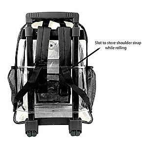 K-Cliffs Rolling Clear Backpack Heavy Duty Bookbag Quality See Through Workbag Travel Daypack Transparent School Book Bags with Wheels Black