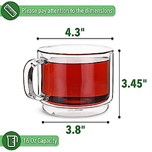 BTaT- Stackable Insulated Coffee Mug, Coffee Glass, Large, Set of 4 (16oz, 500ml), Double Wall Glass Coffee Cups, Tea Cups, Latte Cups, Glass Coffee Mug, Latte Mug, Clear Mugs, Mother's Day Gift