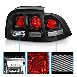 AmeriLite for 1994-1998 Ford Mustang Black Bezel Replacement Brake Lamp Taillights Set - Passenger and Driver Side