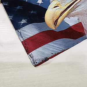 Welcome Wall Hanging Sign- Bald Eagle Head in American Flag Patriotic Army Stripe Star Blue Red White Slate Hanging Plaques for Front Door Porch Window Farmhouse Garden 5.1" x 7.9" Wall Home Decor