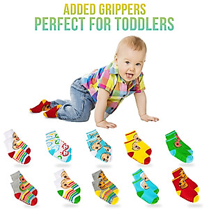Accessory Supply Cocomelon Socks, 10-Pack Kids Socks for 6-24 Months & 2T-5T, Socks with Grips for Kids