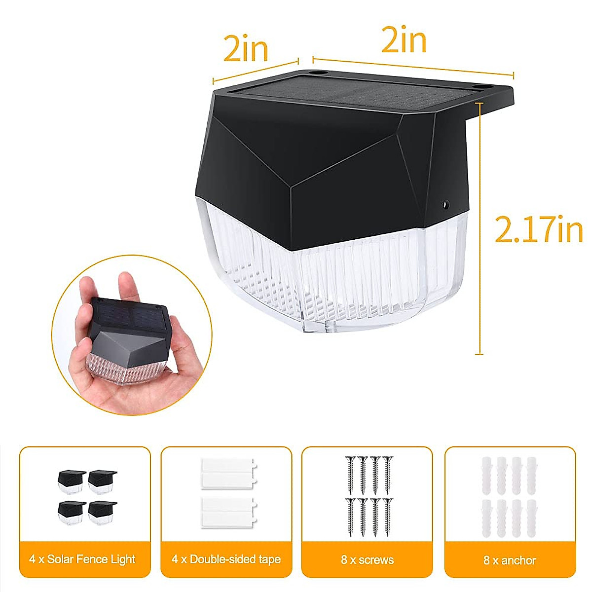 Kihoplly Solar Step Lights Outdoor, 4 Pack Solar Deck Lights Waterproof LED Solar Fence Lights for Garden Fence Patio Yard Stair Pathway Driveway Dock Porch Path