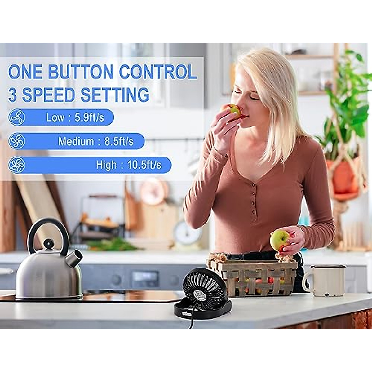 PELANZENHAU Small Table Fan - USB Powered Mini Desk Fan with 3 Powerful Speed & 360° Collapsible, Portable Little Cooling Fan Folding and Tilt Design for Travel Dorm RV Office Camping Bedroom