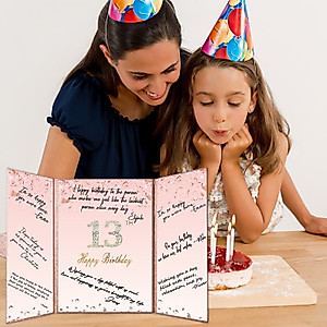 Crenics Rose Gold 13th Birthday Decorations, Creative 13th Birthday Guest Book Alternative, Large 13th Birthday Signature Book 12" x 18", Great 13 Years Old Birthday Gifts for Girls