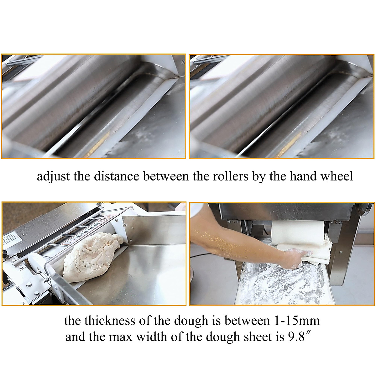 HQHAOTWU Commercial Dough Pressing Machine High Speed Dough Roller Sheeter Electric Dough Flatbread Machine Dough Pieces for Pasta Making 1-15mm Adjustable Thickness 9.84in Roller