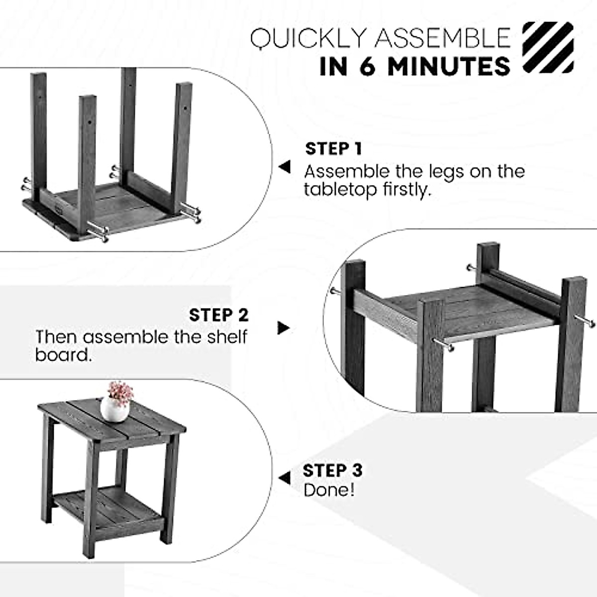 Leteuke Outdoor Side Table, Weather Resistant Outdoor Side Tables for Patio, Poly Lumber Adirondack Table, Rectangular Double Tier End Table for Backyard, Pool, Lawn, Beach, Indoor, Gray