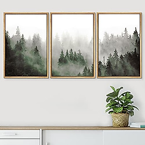 SIGNWIN Framed Canvas Print Wall Art Woodland Nursery Decor Set Fog & Mist Over Green Pine Tree Forest Nature Wilderness Modern Art Chic Landscape for Living Room, Bedroom, Office - 16"x24"x3 Natural