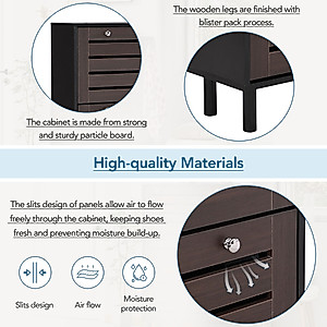 Narrow Shoe Cabinet with 3 Flip Drawers for 24 Pairs Shoes, Natural Wood Top Entryway Organizer with 3 Hooks, Free Standing Shoe Rack with Adjustable Panel for Hallway, 31.5''x9.4''x47.6'',Black&Brown