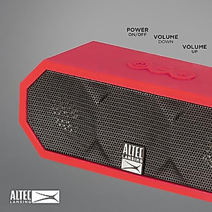 Altec Lansing Jacket H2O 2 - Waterproof Bluetooth Speaker with 3.5mm Aux Port, IP67 Certified & Floats in Water, Compact & Portable Speaker for Travel & Outdoor Use, 8 Hour Playtime,Deep Red