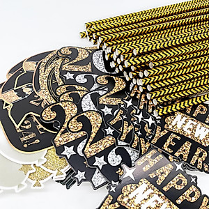 48PCS Happy New Year Straws 2024 – New Year’s Eve Striped Straws Party Supplies Decorations