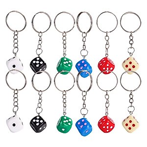 KESYOO 12pcs Dice Keychain Creative Key Holder Keychains for Fathers Birthday Gifts(Mixed Colors)