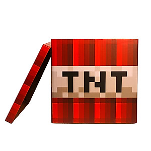 Large 14 x 14 Pixelated Box - TNT | Birthday Party Supplies | Storage Decoration and Prop, Big Birthday Box | Storage Bin Chest With Lid Gift Accessory (TnT Block)