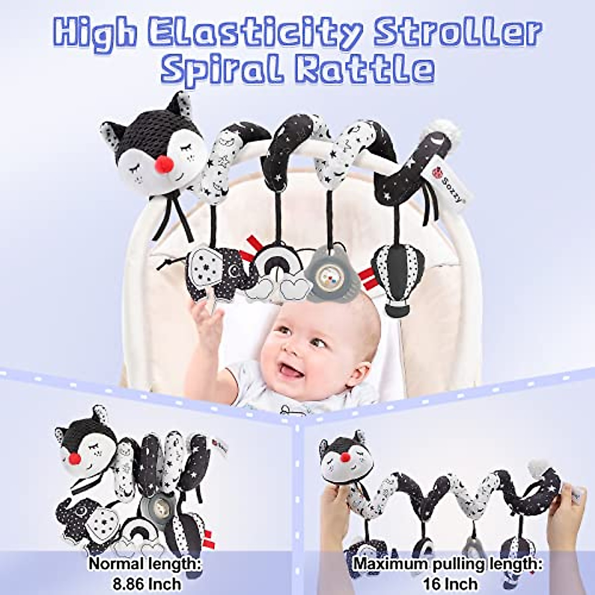 FPVERA Car Seat and Stroller Toys - Black and White Car Seat Toy High Contrast Baby Toys, Baby Plush Spiral Activity Toy for Crib Mobile, Newborn Sensory Toy Best Gift for 0 3 6 9 12 Months Infants